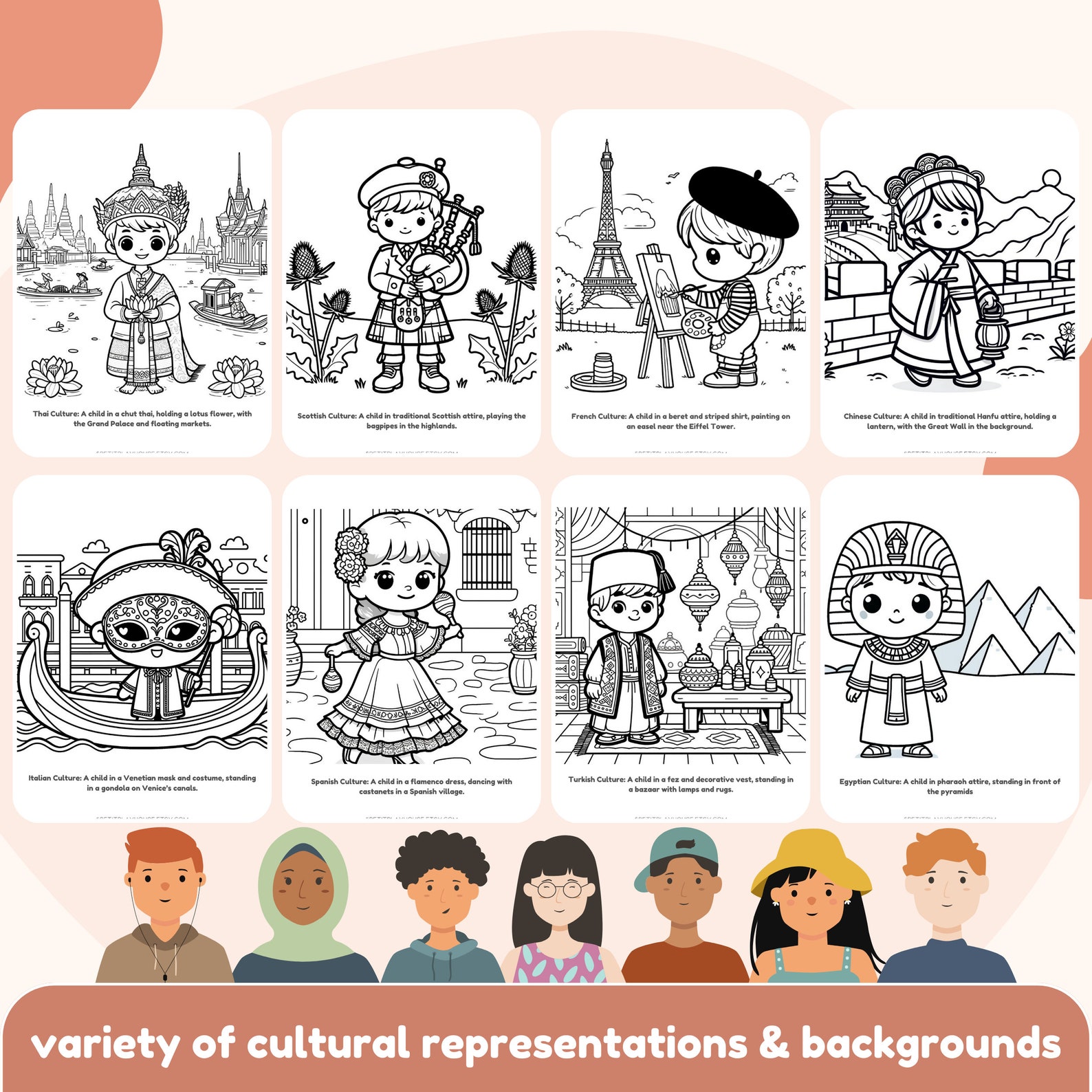 Culture Diversity Coloring Book: 25 Printable Activity Pages (digital ...
