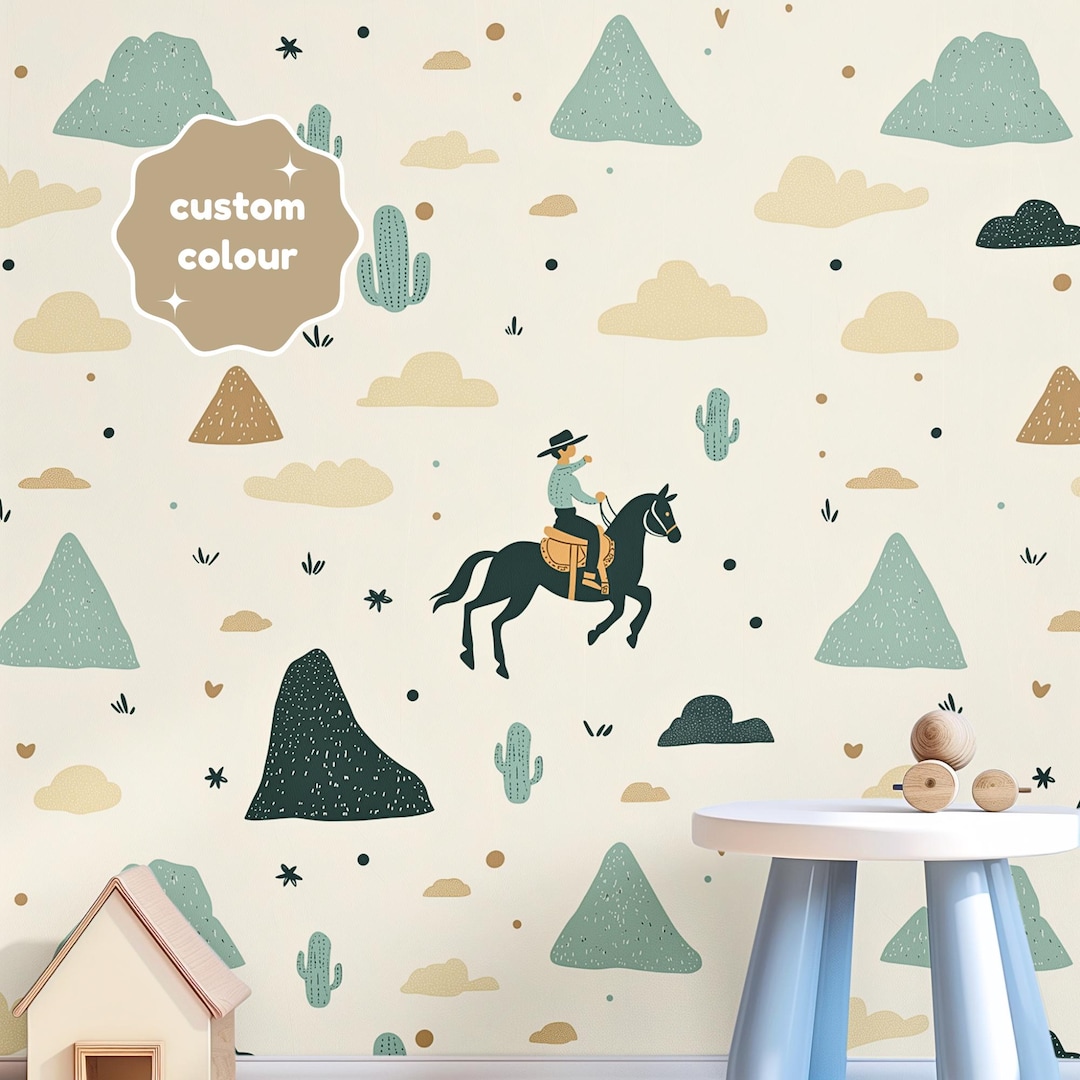 Nursery Wallpaper Baby Boy Western Wall Decor Blue Cowboy Western Decal ...