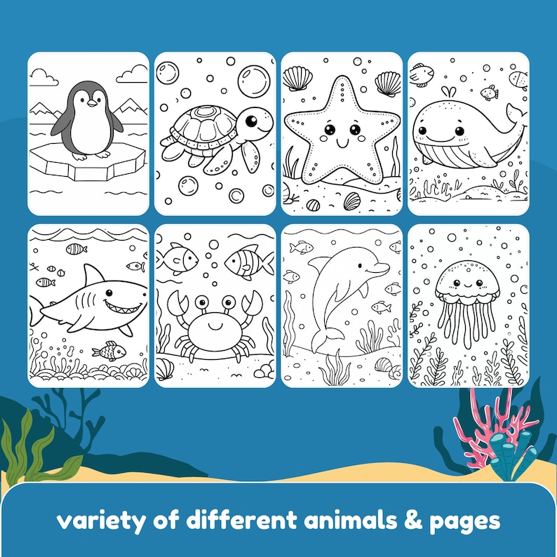 Sea Creatures Coloring Book: Ocean Animals, Toddler Activity (PDF ...