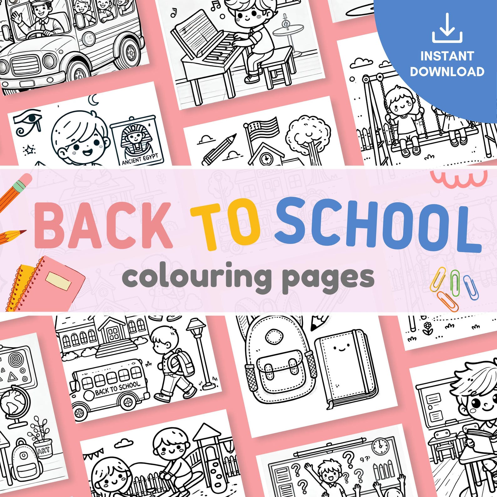 Back to School Coloring Kids First Day School Printable Kindergarten ...