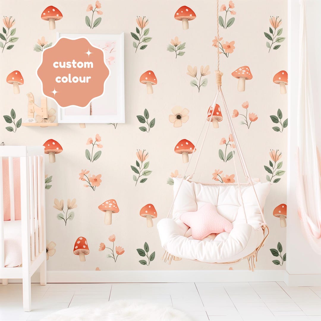 Cottagecore Wallpaper Peel and Stick Nursery Wallpaper Mushroom Wall ...
