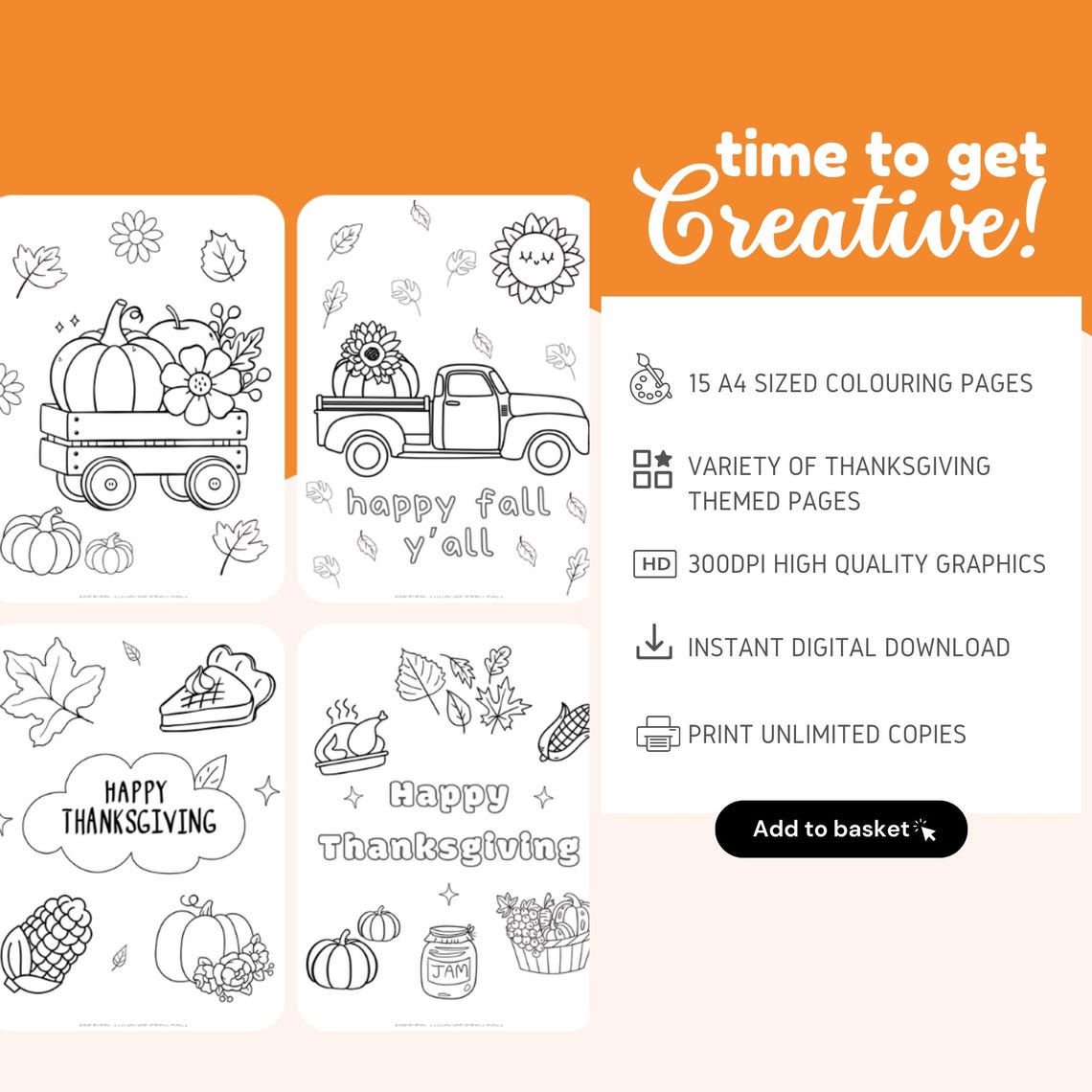 Thanksgiving Coloring Pages: Fall Activity Book (PDF) - Etsy