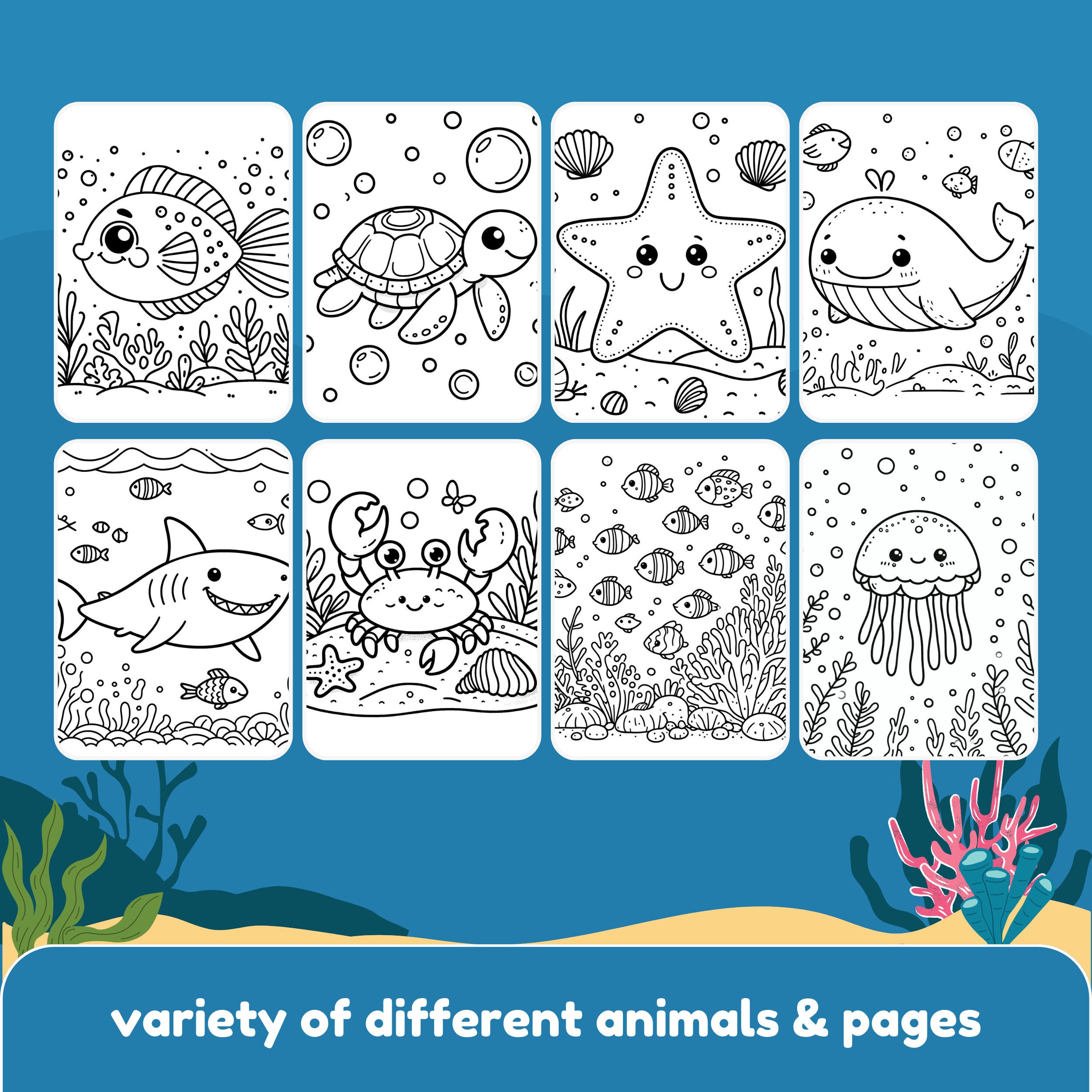 Sea Animal Coloring Book Printable Sea Creature Coloring Page Kid ...