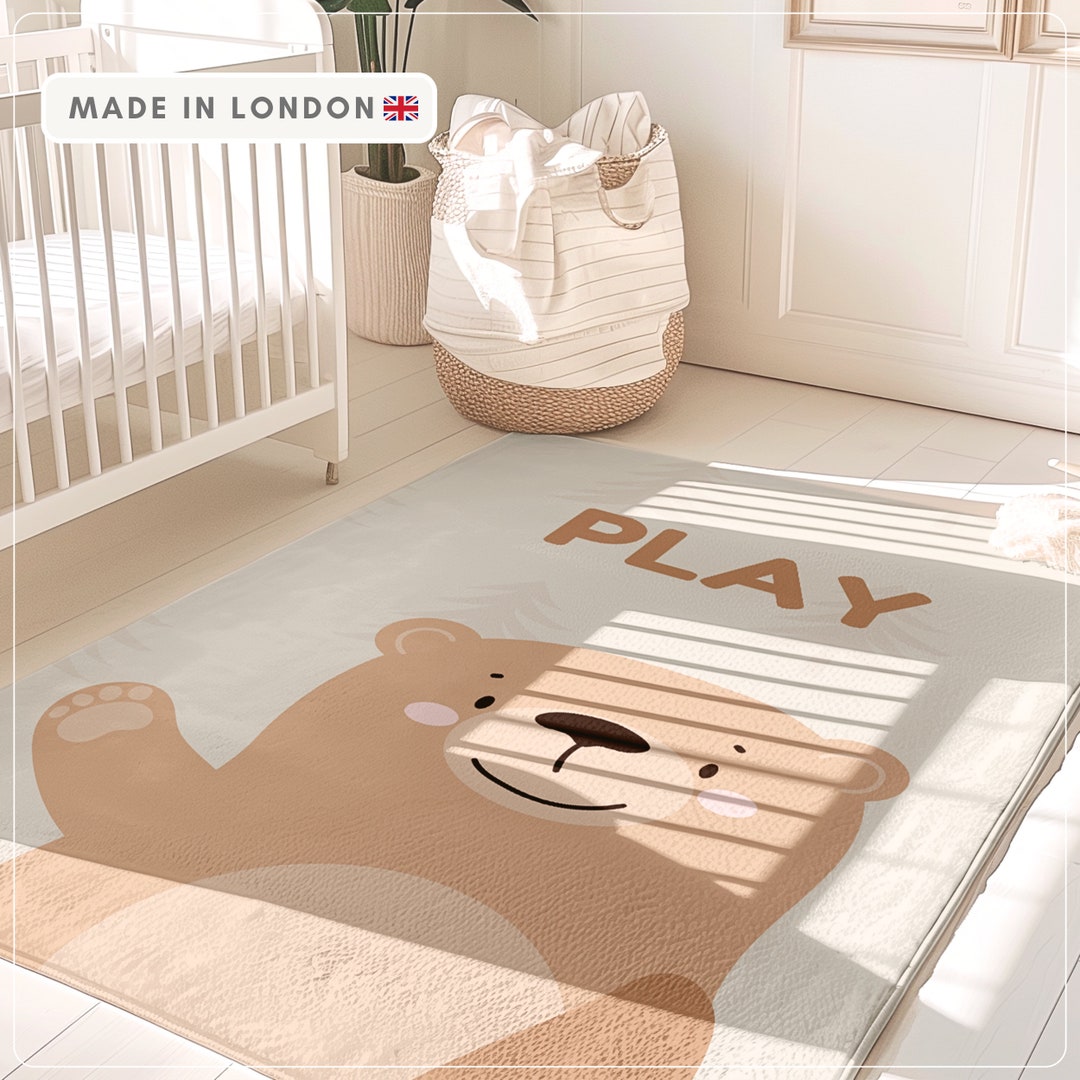 Custom Bear Rug Nursery Decor Kids Beige Bedroom Large Area White Baby ...