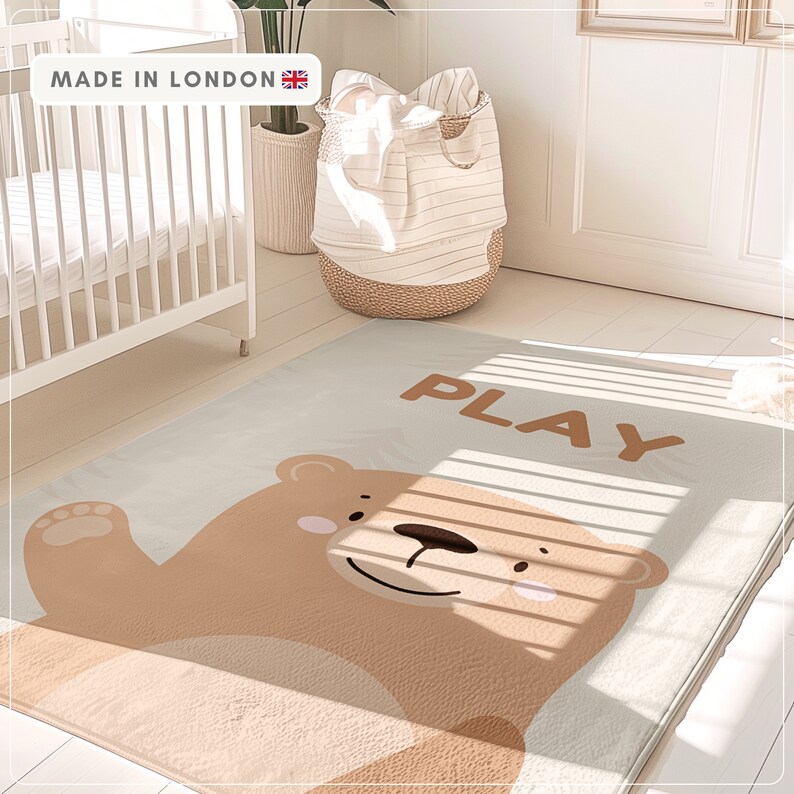 Custom Bear Rug Nursery Decor Kids Beige Bedroom Large Area White Baby ...