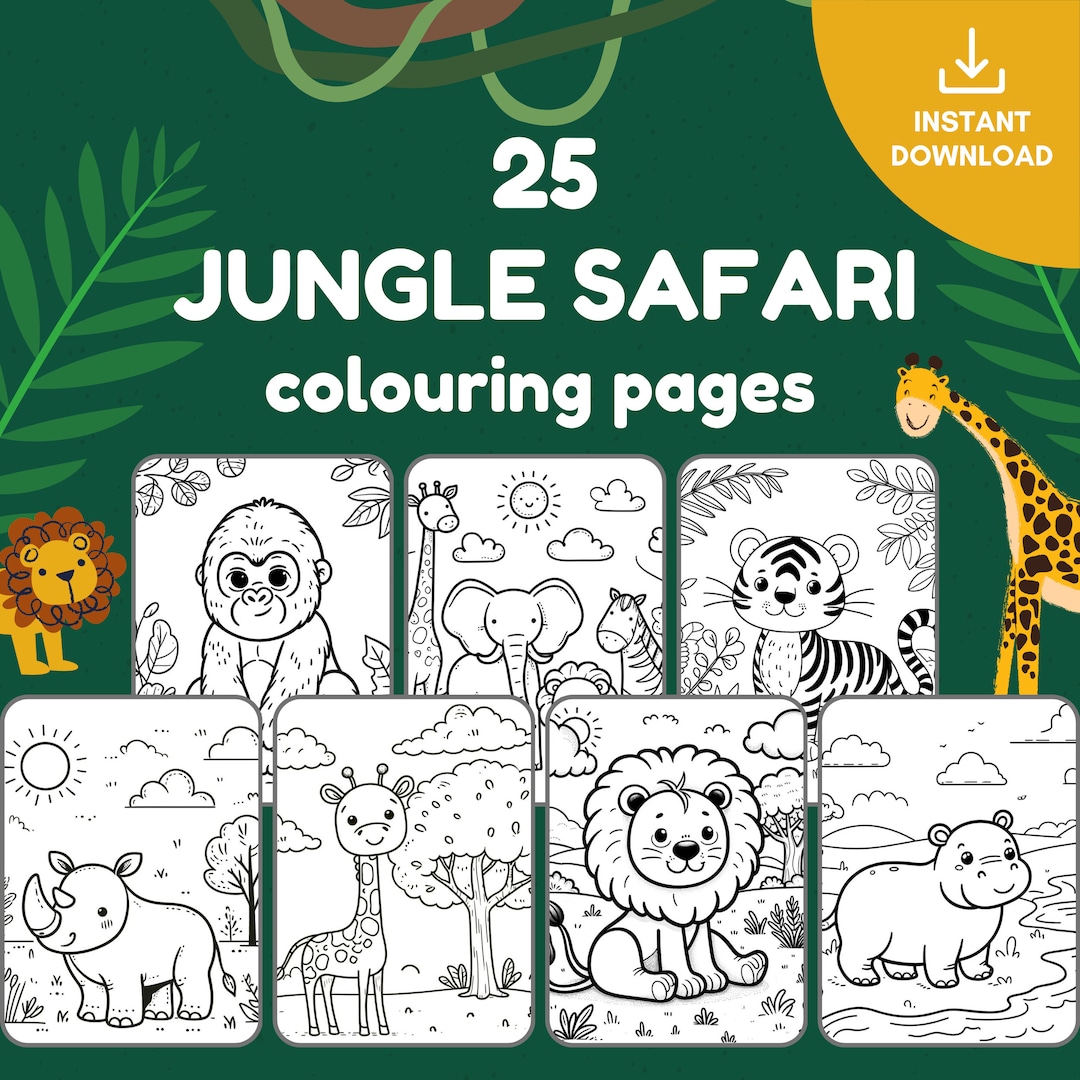Jungle Animals Coloring Book: Safari Theme, Kids Activity (PDF Download ...