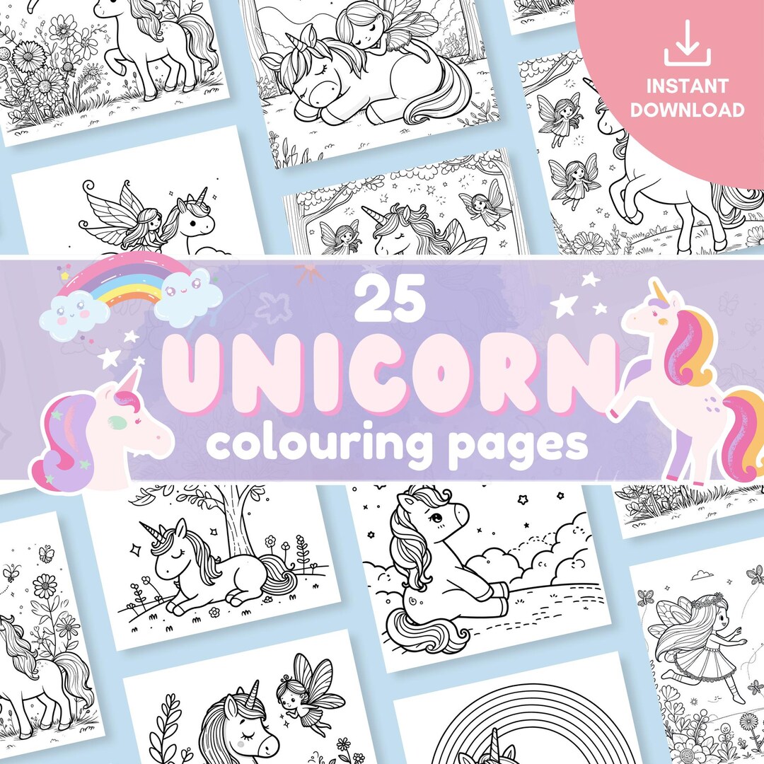 Unicorn Coloring Pages: 25 Printable Activity Sheets (digital Download ...