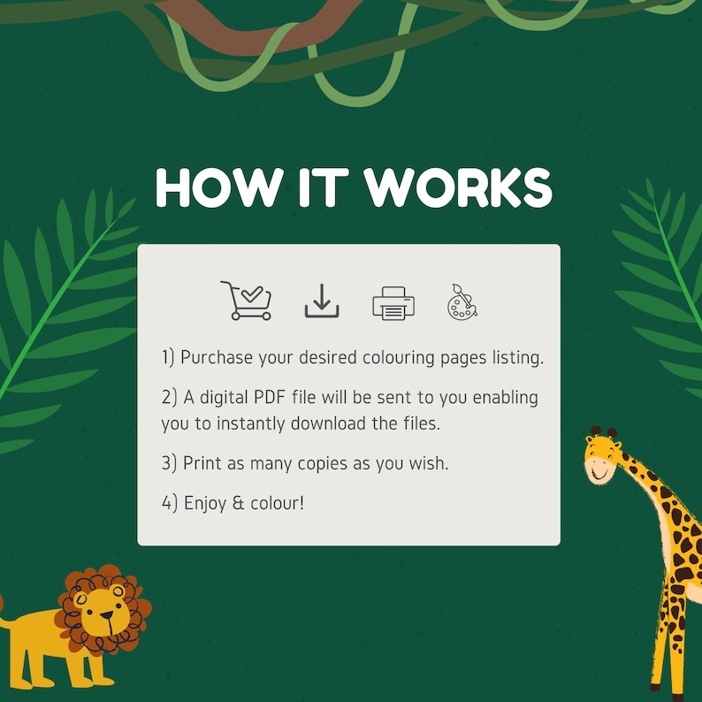 Jungle Animal Coloring Book Printable Safari Pages Kids Activity Ebook ...