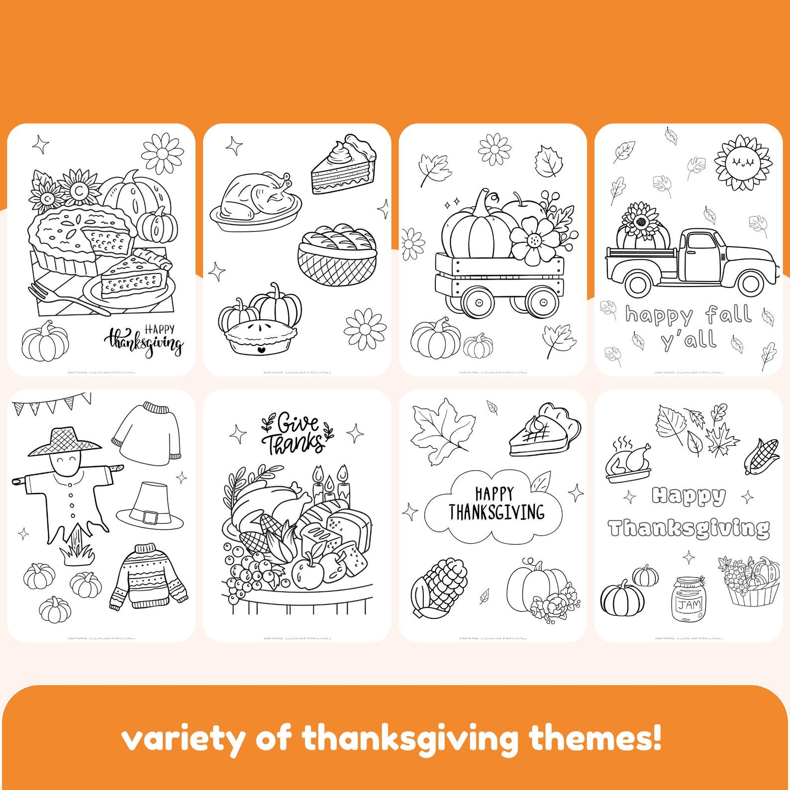 Thanksgiving Coloring Pages: Fall Activity Book (PDF) - Etsy