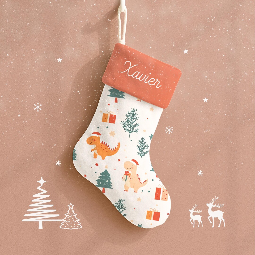 Dinosaur Christmas Stocking: Personalized Velvet Baby Boy Holiday ...