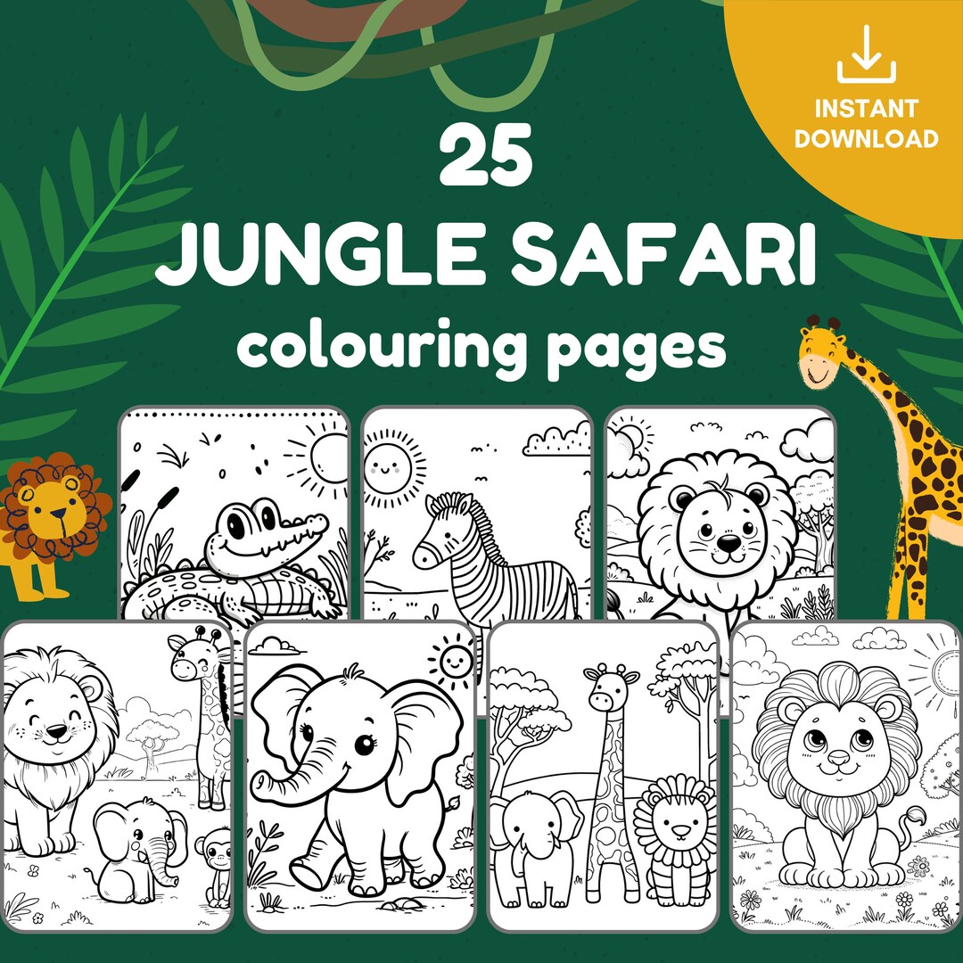Jungle Animal Coloring Book Printable Safari Pages Kids Activity Ebook ...