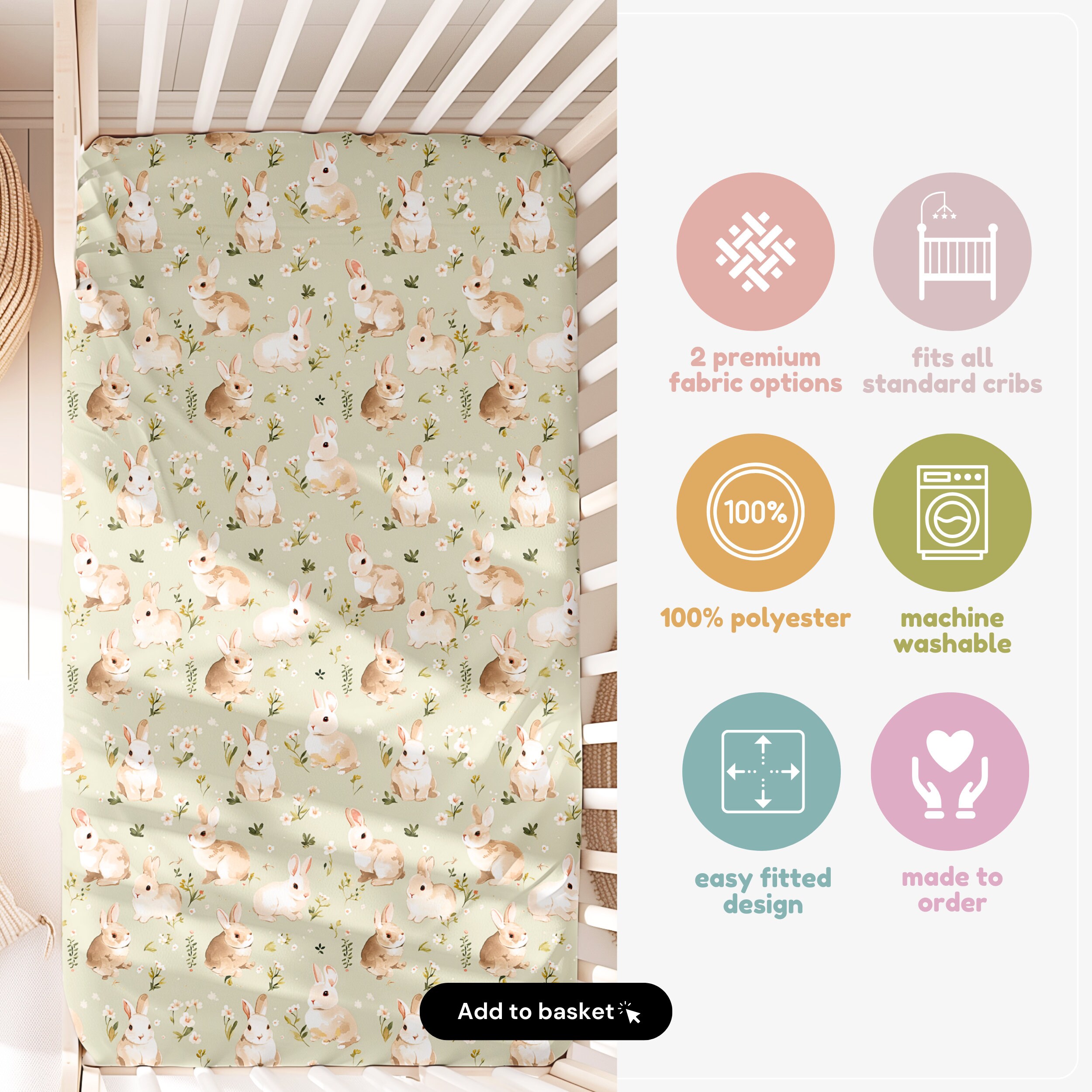 Bunny Crib Sheets Floral Baby Sheets Woodland Nursery Bedding Rabbit ...