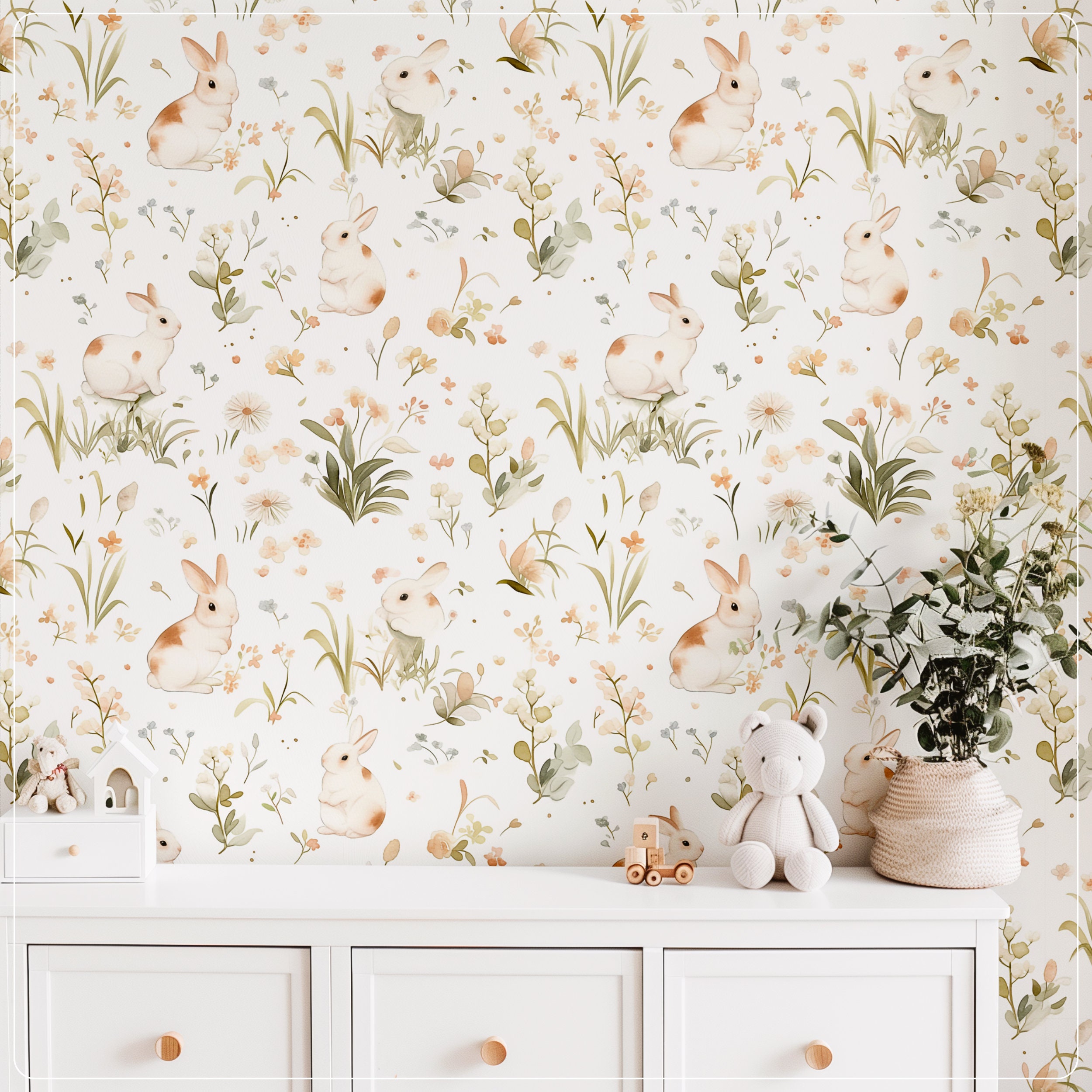Bunny Nursery Wallpaper Woodland Peel and Stick Wallpaper Bunny Rabbit ...