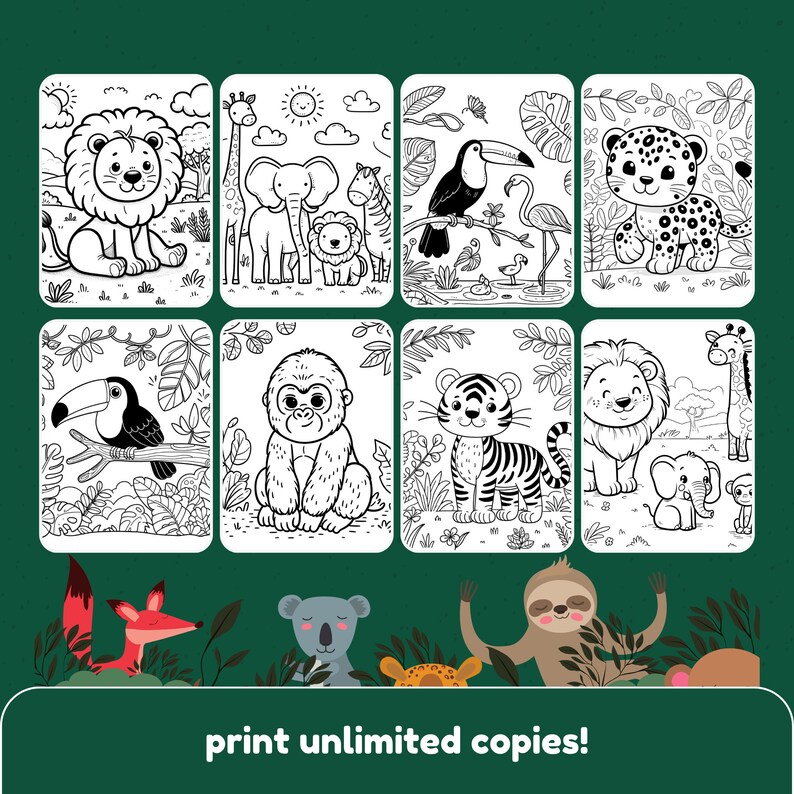 Jungle Animal Coloring Book Printable Safari Pages Kids Activity Ebook ...