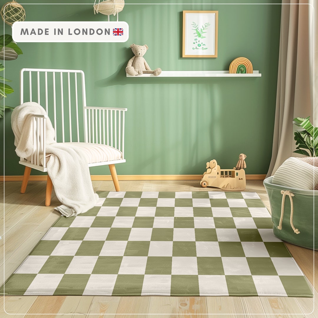 Checkered Rug Green Nursery Rug Custom Checkered Carpet Bedroom Boys ...