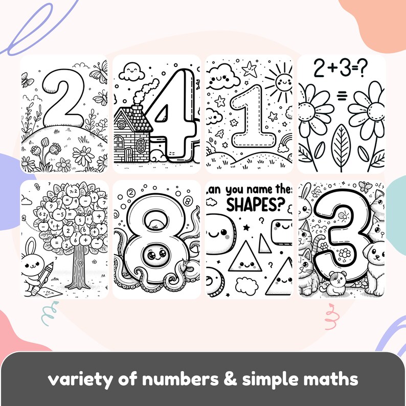 Printable Coloring Book Numbers Maths Worksheet Preschool Downloadable ...
