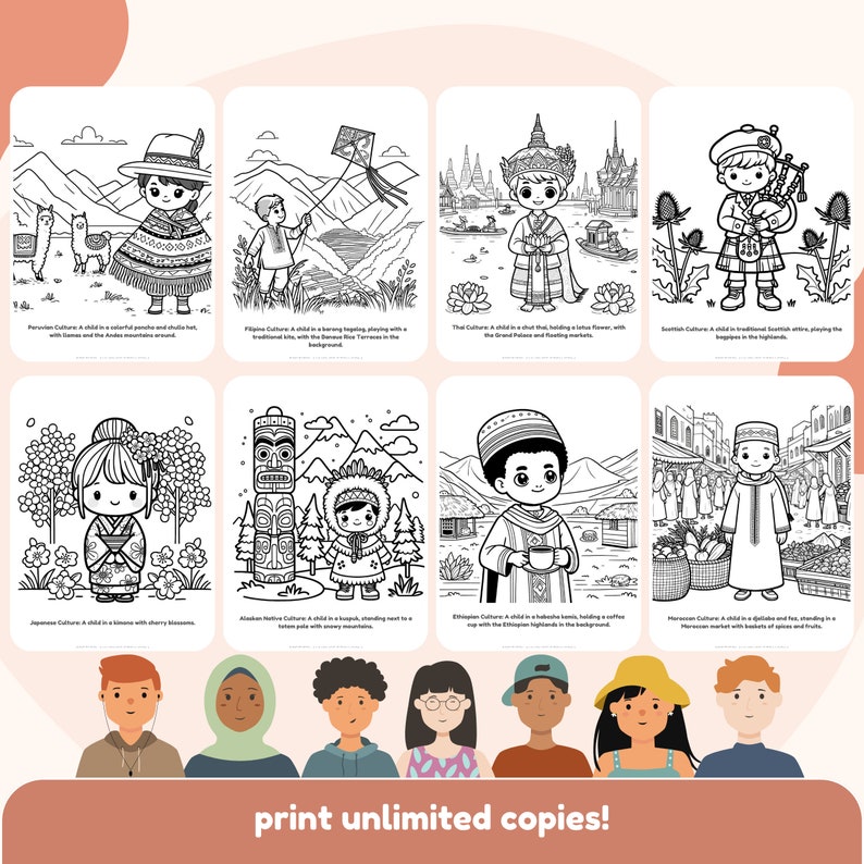 Cultural Diversity Coloring Book: 25 Kids' Learning Pages (digital ...