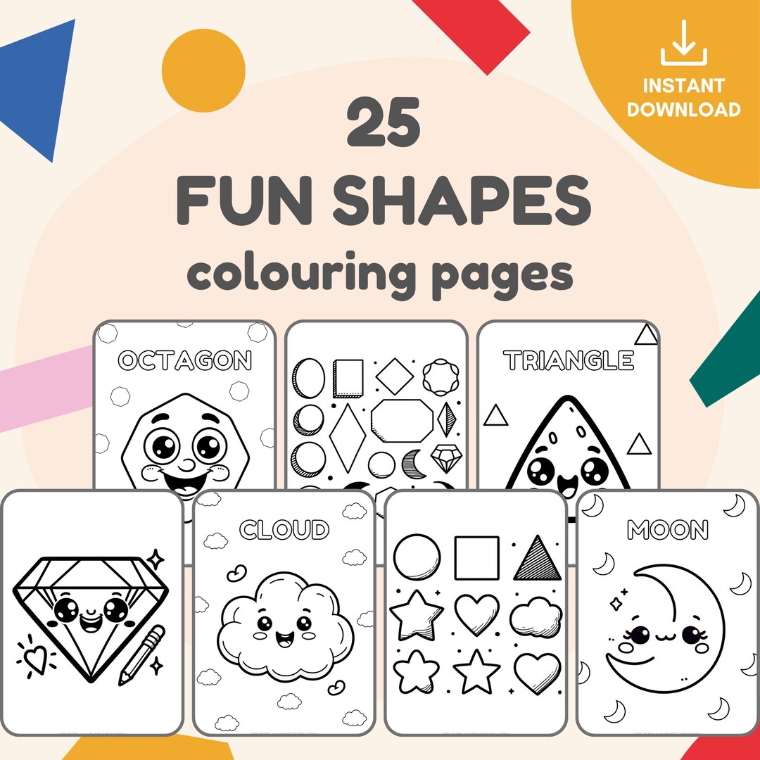 Shape Learning Coloring Book Kids Printable Activity Page Toddler ...