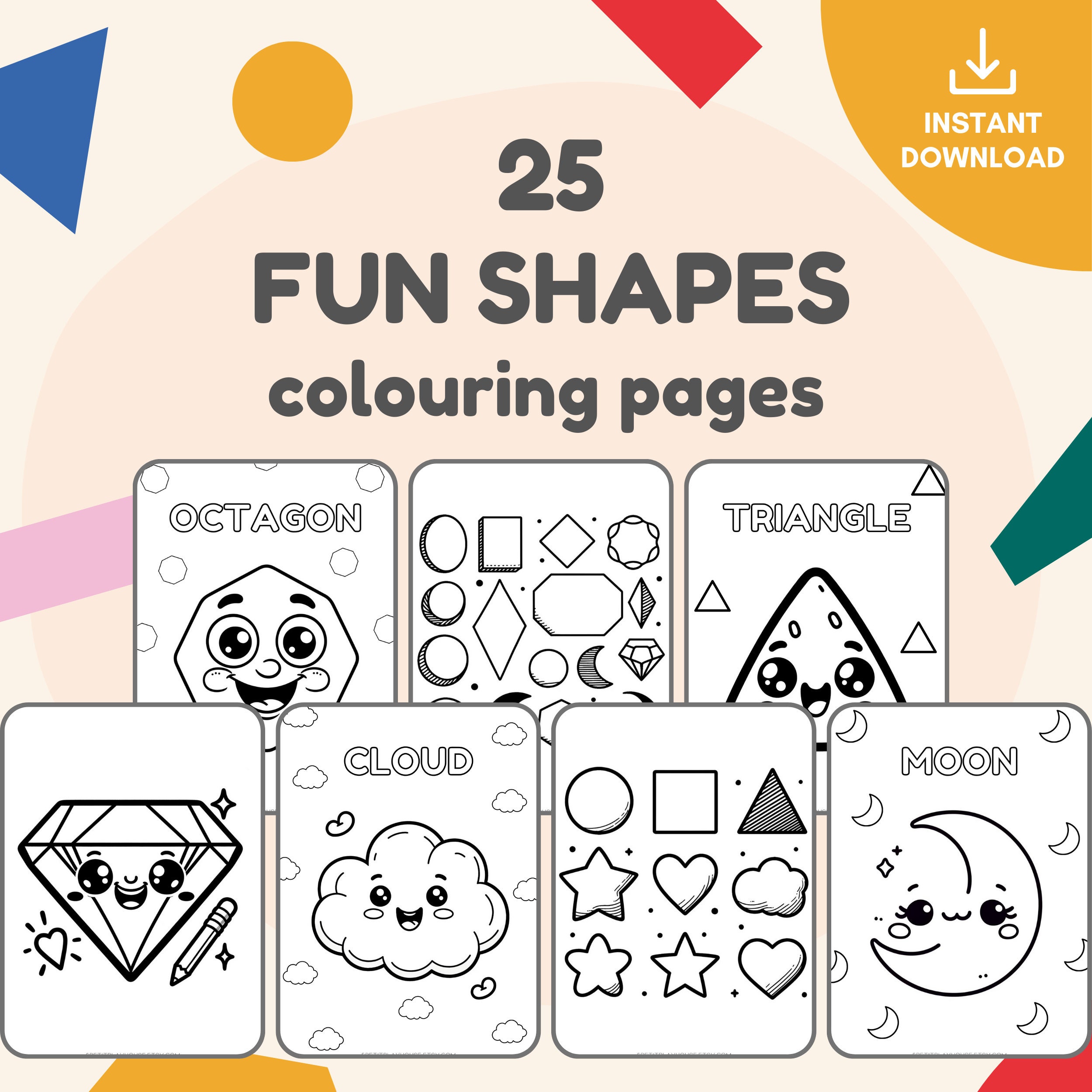Shape Learning Coloring Book Kids Printable Activity Page Toddler ...