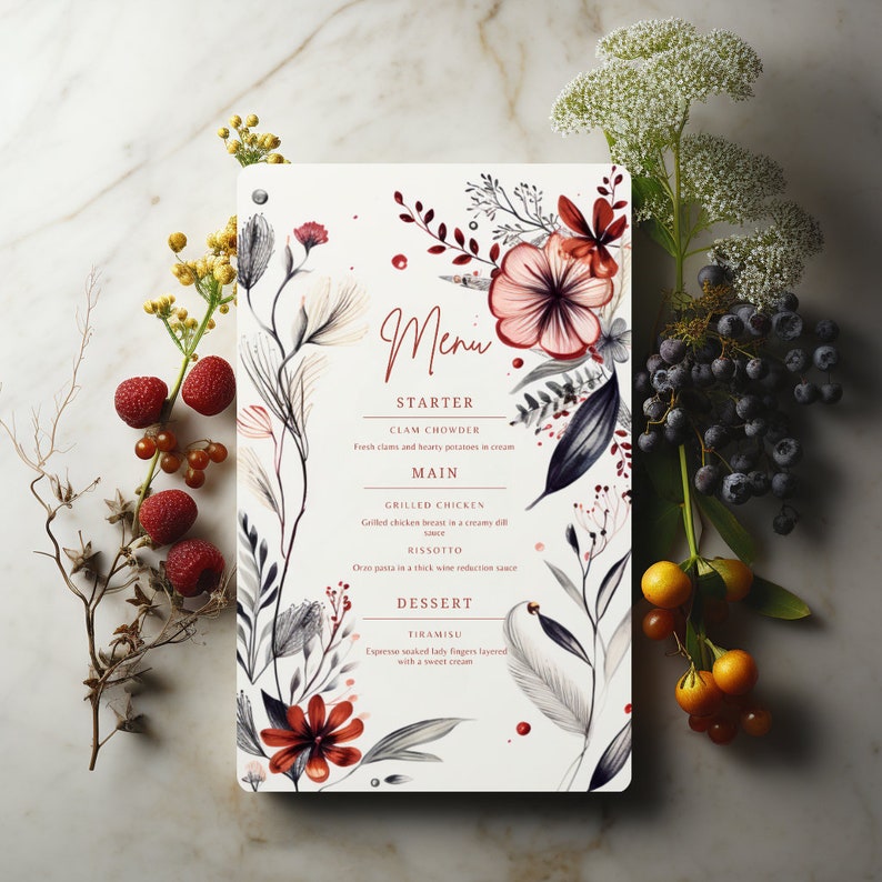 Floral Menu Template - Etsy Canada