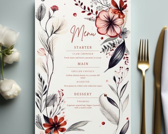 Floral Menu Template, 5x7in Card and 4x6in Table Tent Card Editable ...