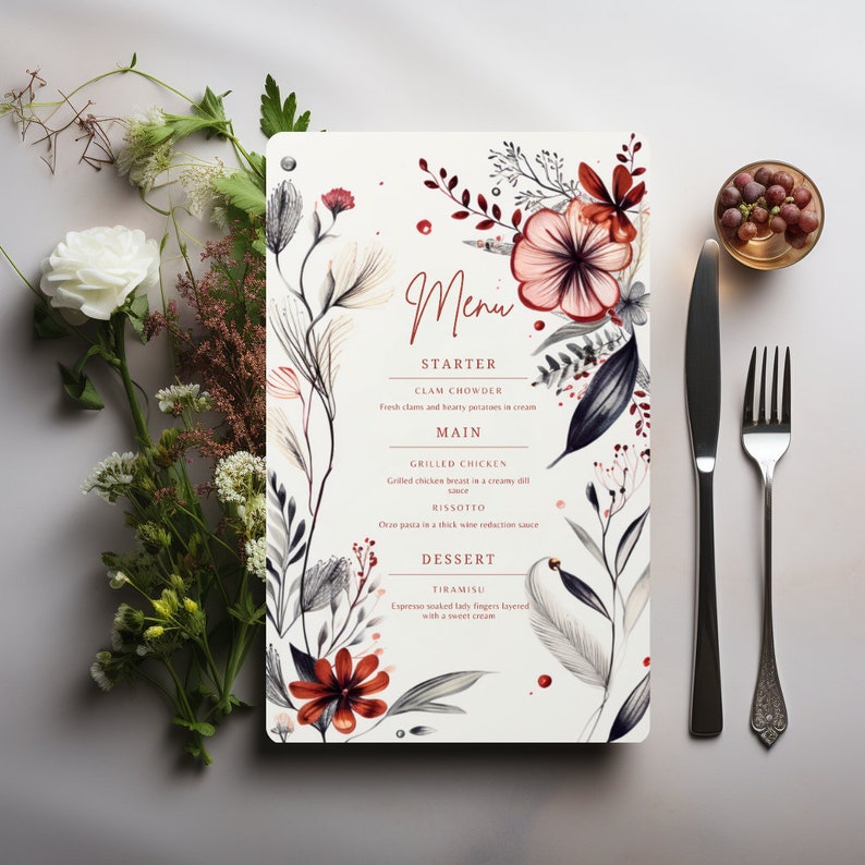 Floral Menu Template - Etsy Canada