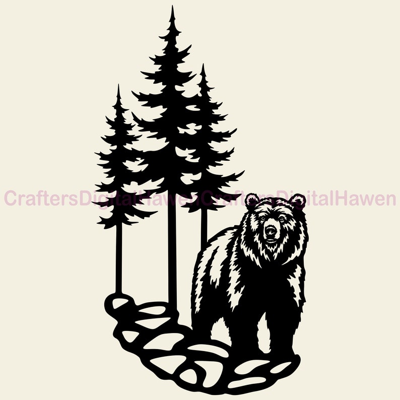 Bear Scene Svg, Grizzly Bear Clipart, Bear Cut File for Plasma, Dxf for ...