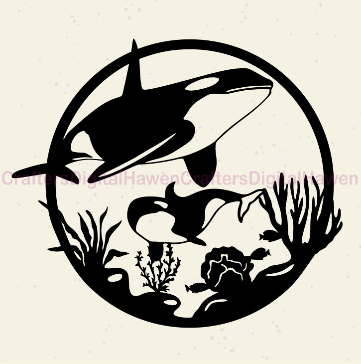 Killer Whale Svg, Killer Whale Ocean Scene Vector, Orca Cut File for ...