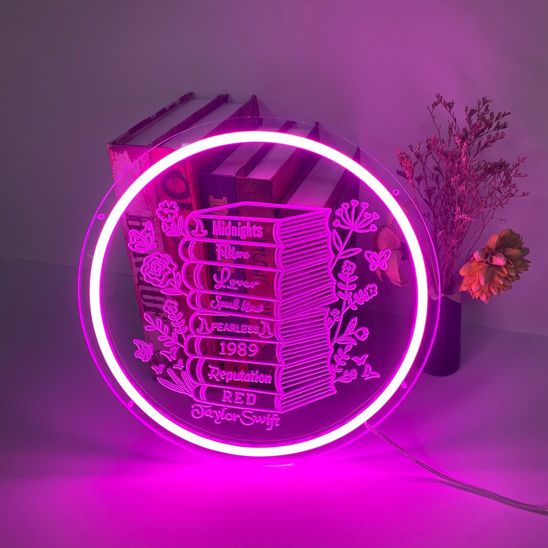 Album Collection Neon Sign, Flower Books Wall Decor, Music Neon Sign ...