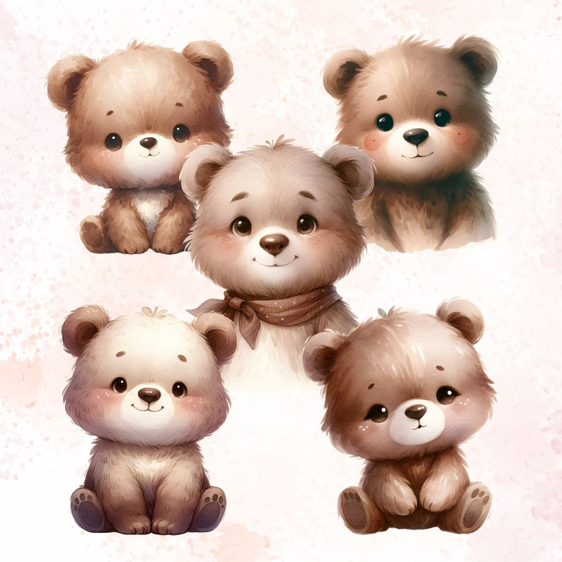 10 Teddy Bears Watercolor Clipart PNG Digital Download Teddy Bear Baby ...