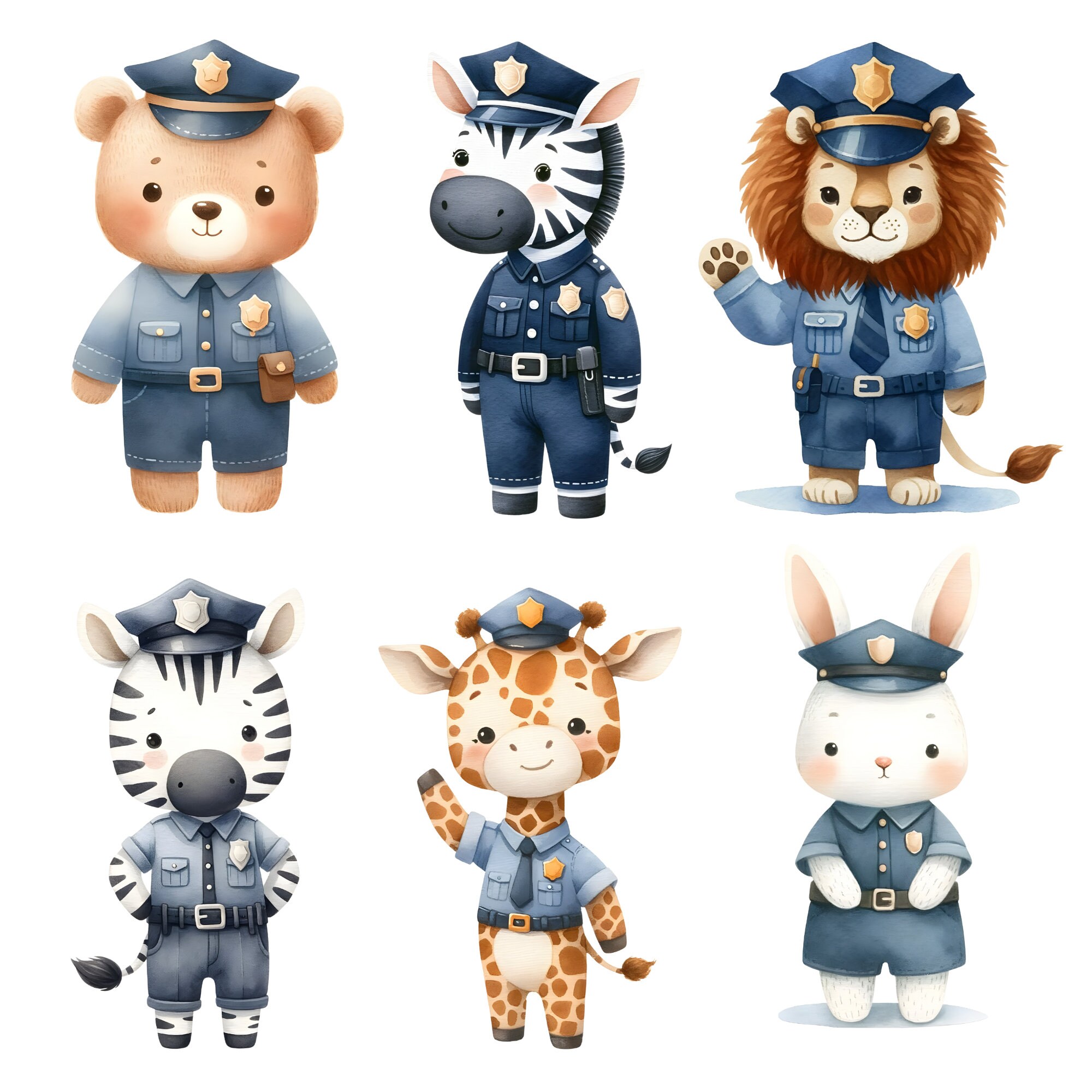 Cute Police Animals Clipart, Animals Jobs, Nursery Illustration Animals ...