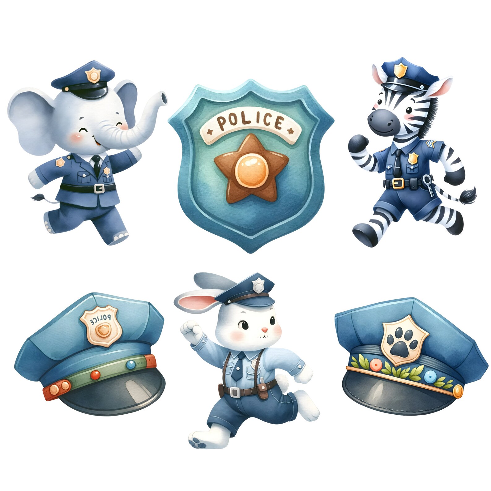 Cute Police Animals Clipart, Animals Jobs, Nursery Illustration Animals ...