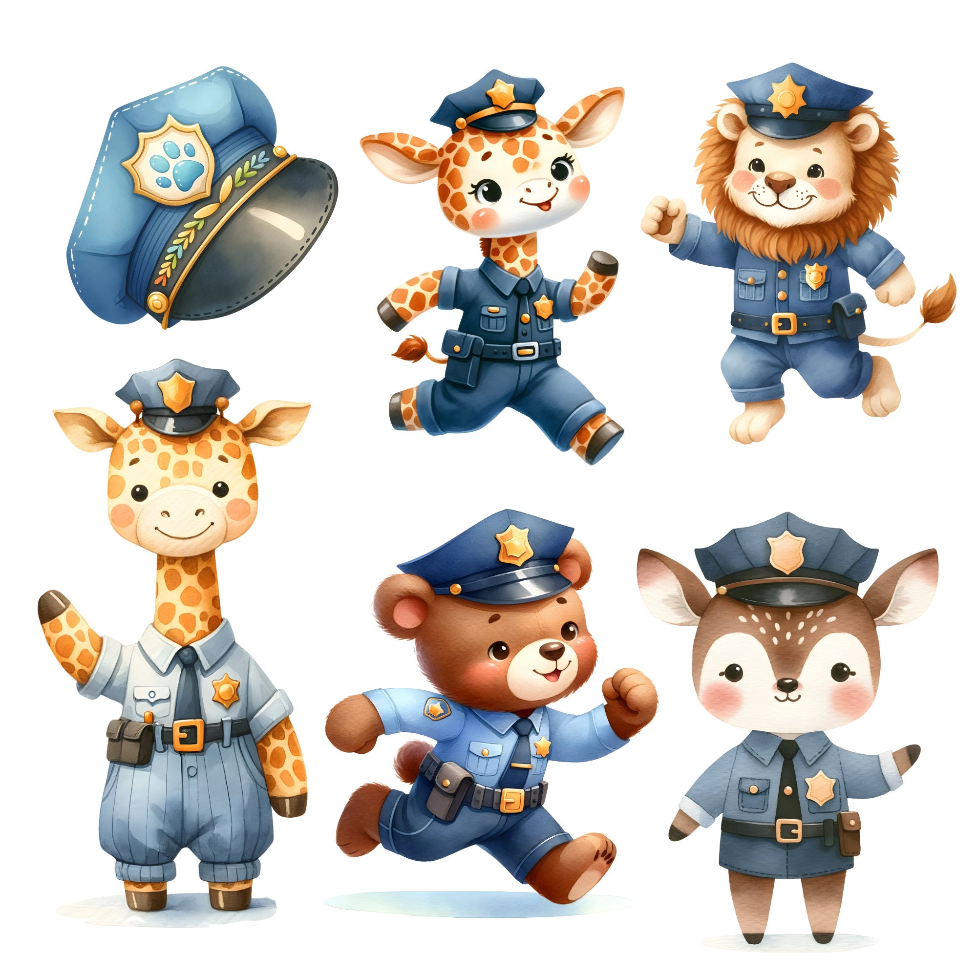 Cute Police Animals Clipart, Animals Jobs, Nursery Illustration Animals ...
