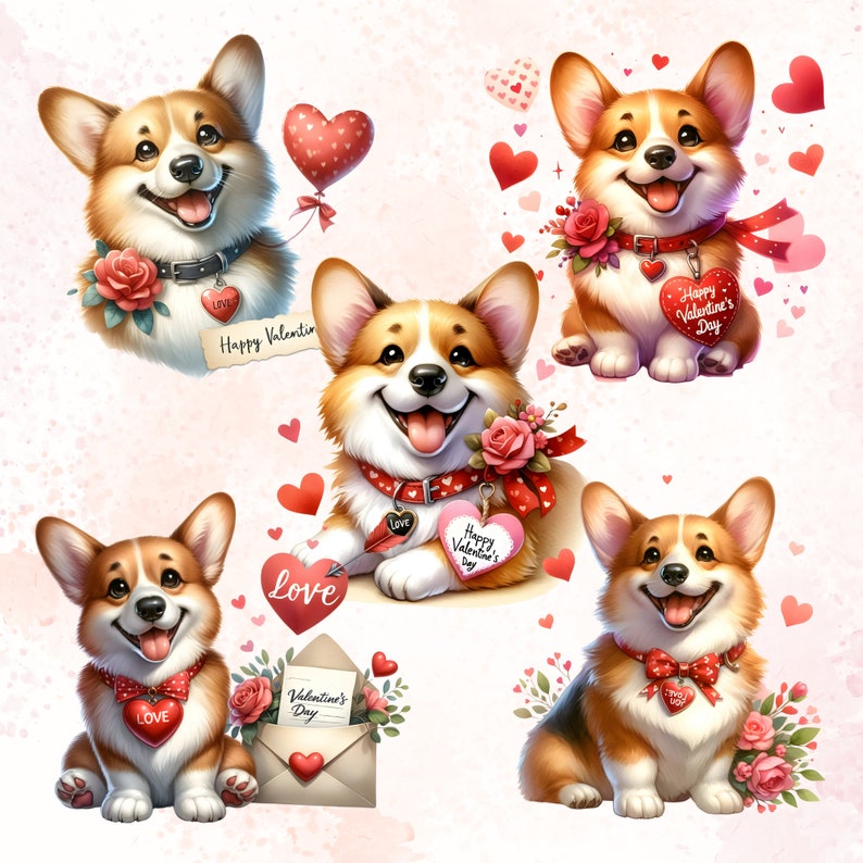 Valentines Corgi Clip Art, Valentines Corgi PNG, Dog Lover, Watercolor ...