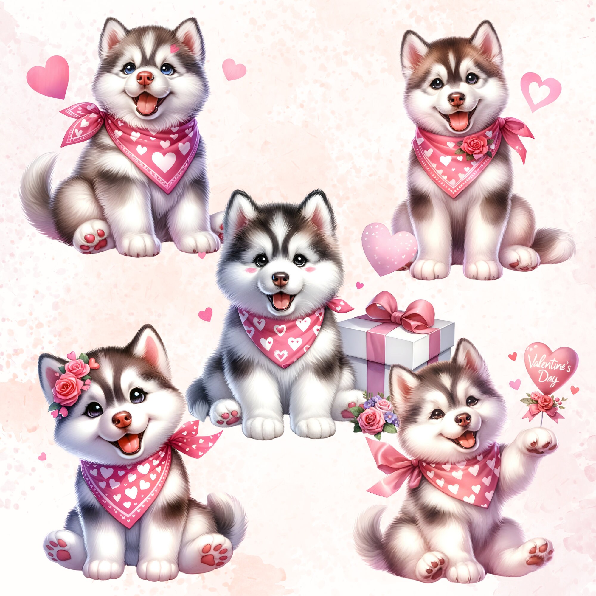 Valentine Husky Clipart Bundle PNG Love Valentine PNG for Card Making ...