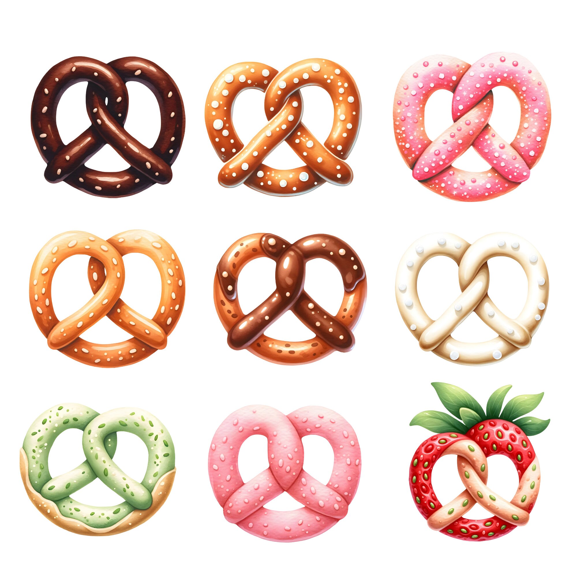 Watercolor Pretzel Clipart. Pretzels Bakery Clipart Chocolate Pretzels ...