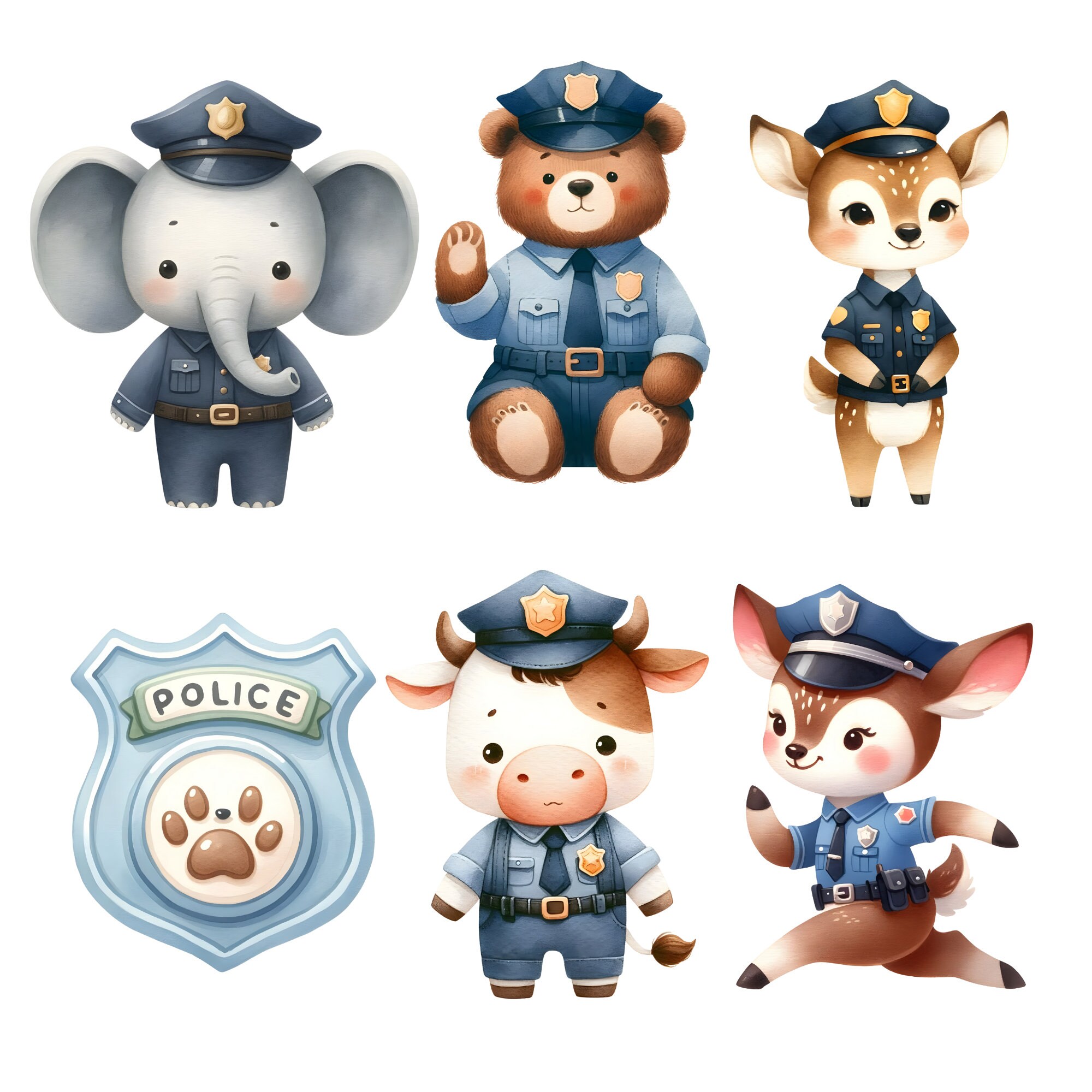 Cute Police Animals Clipart, Animals Jobs, Nursery Illustration Animals ...