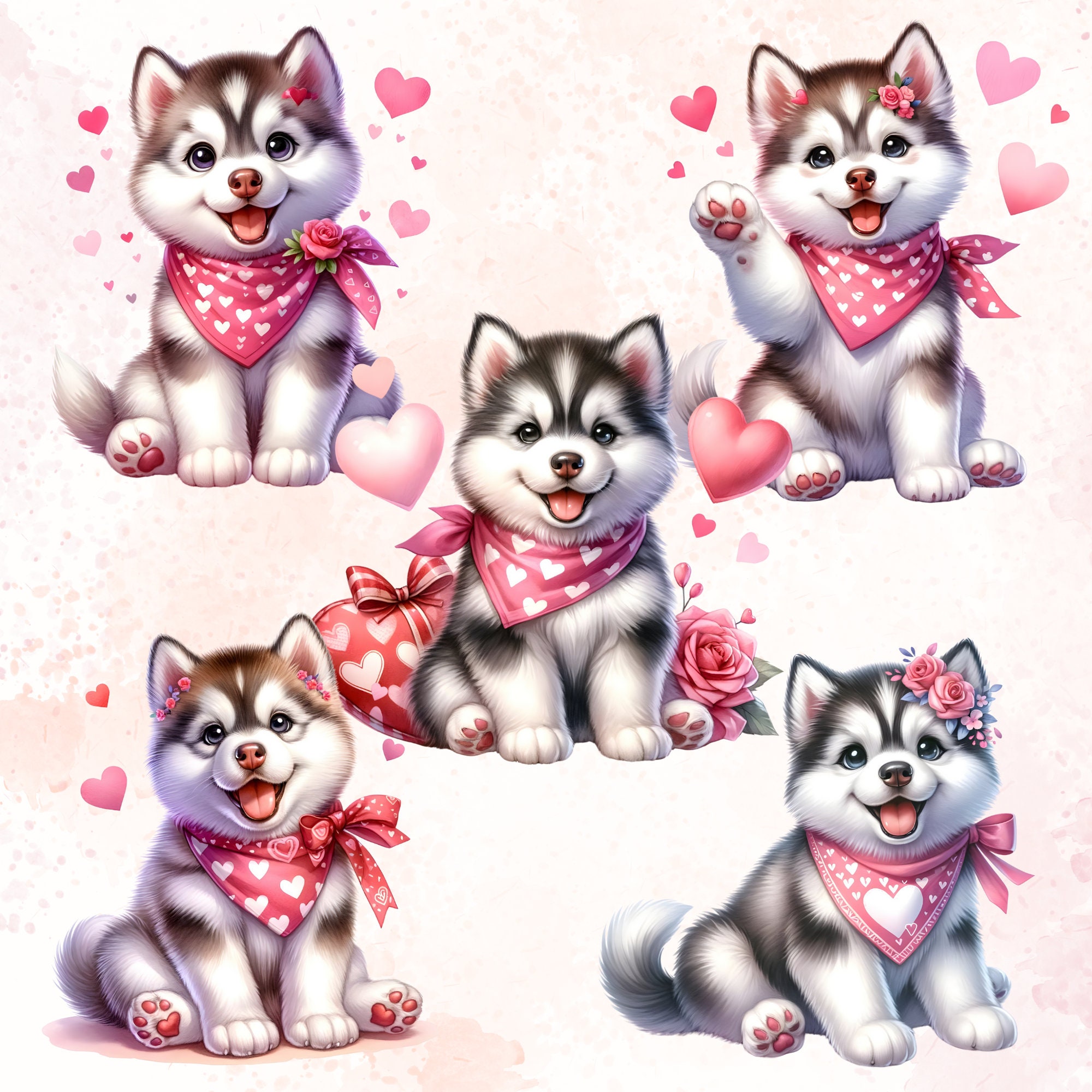 Valentine Husky Clipart Bundle PNG Love Valentine PNG for Card Making ...