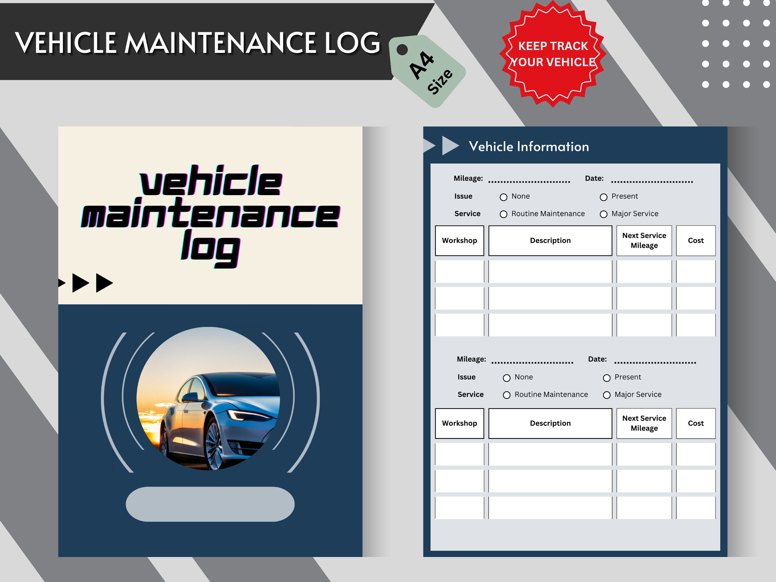 Car Service Log 2025,car Maintenance Tracker,vehicle Service Tracker ...