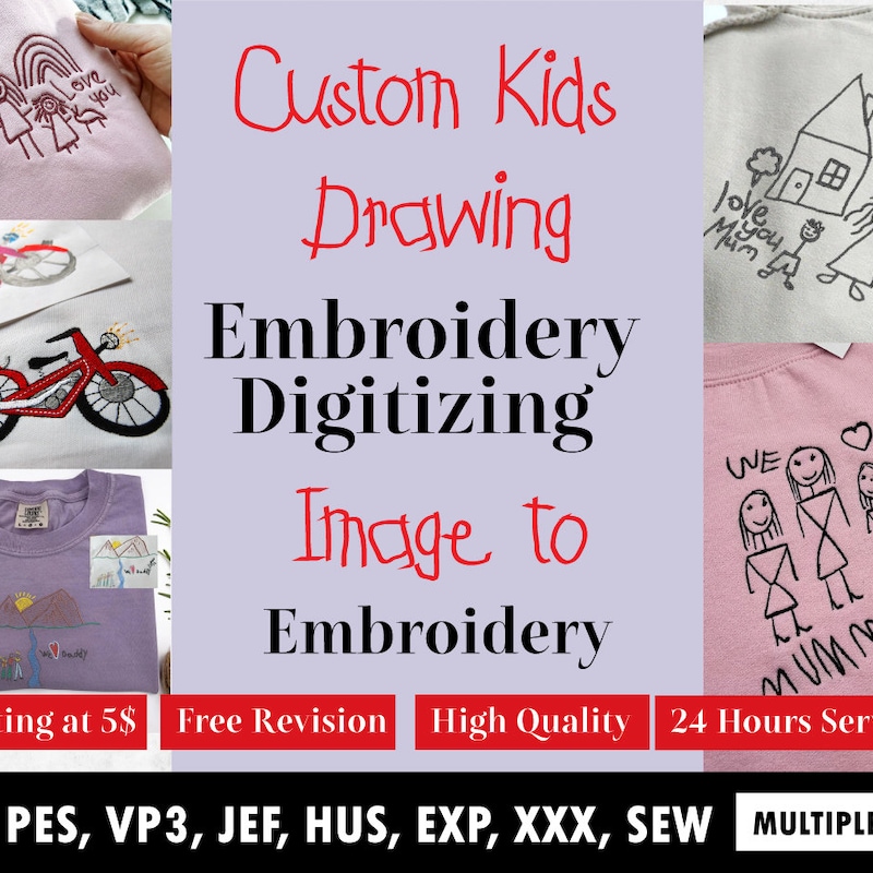 Embroidered Drawing - Etsy UK