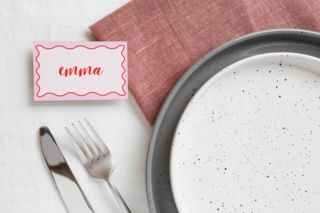 Pink and Red Place Card Template, Girl, Dinner Party, Printable ...