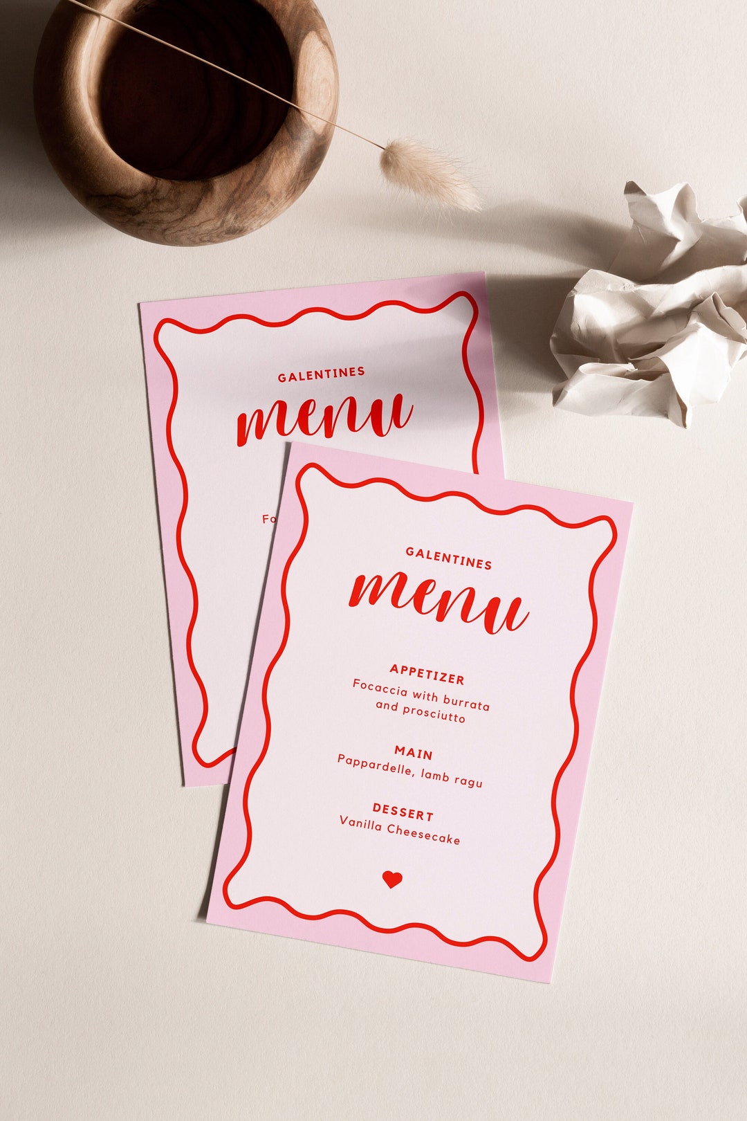 Menu Pink Red Wavy Editable Template, Girls Night, Instant Download ...