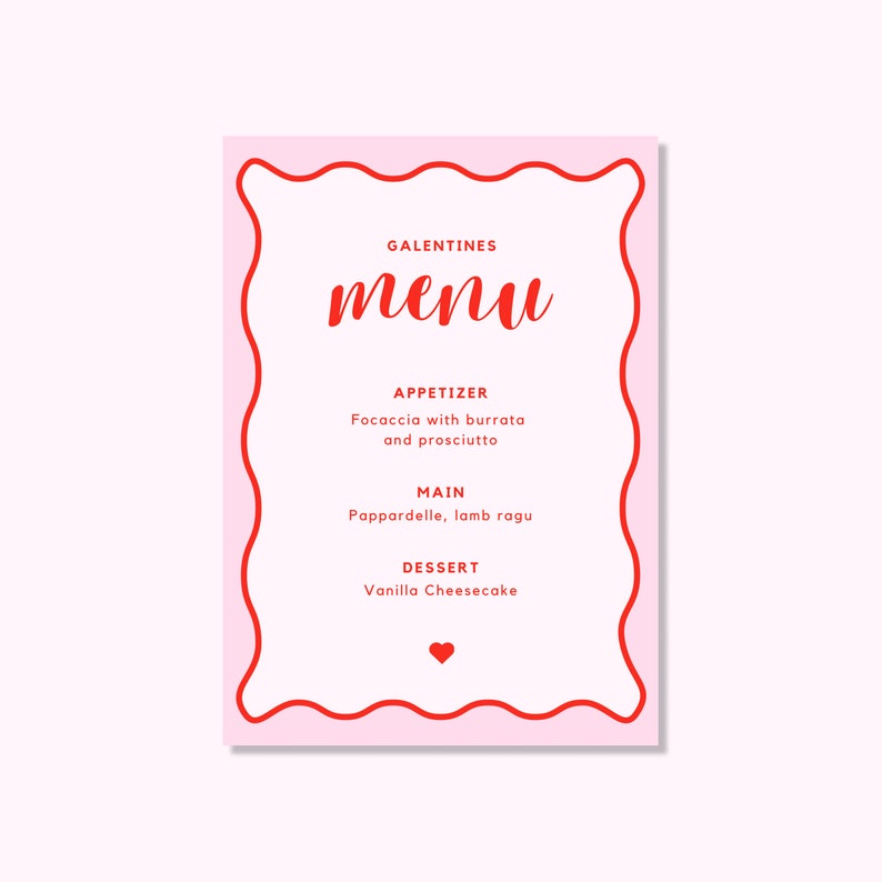 Menu Pink Red Wavy Editable Template, Girls Night, Instant Download ...