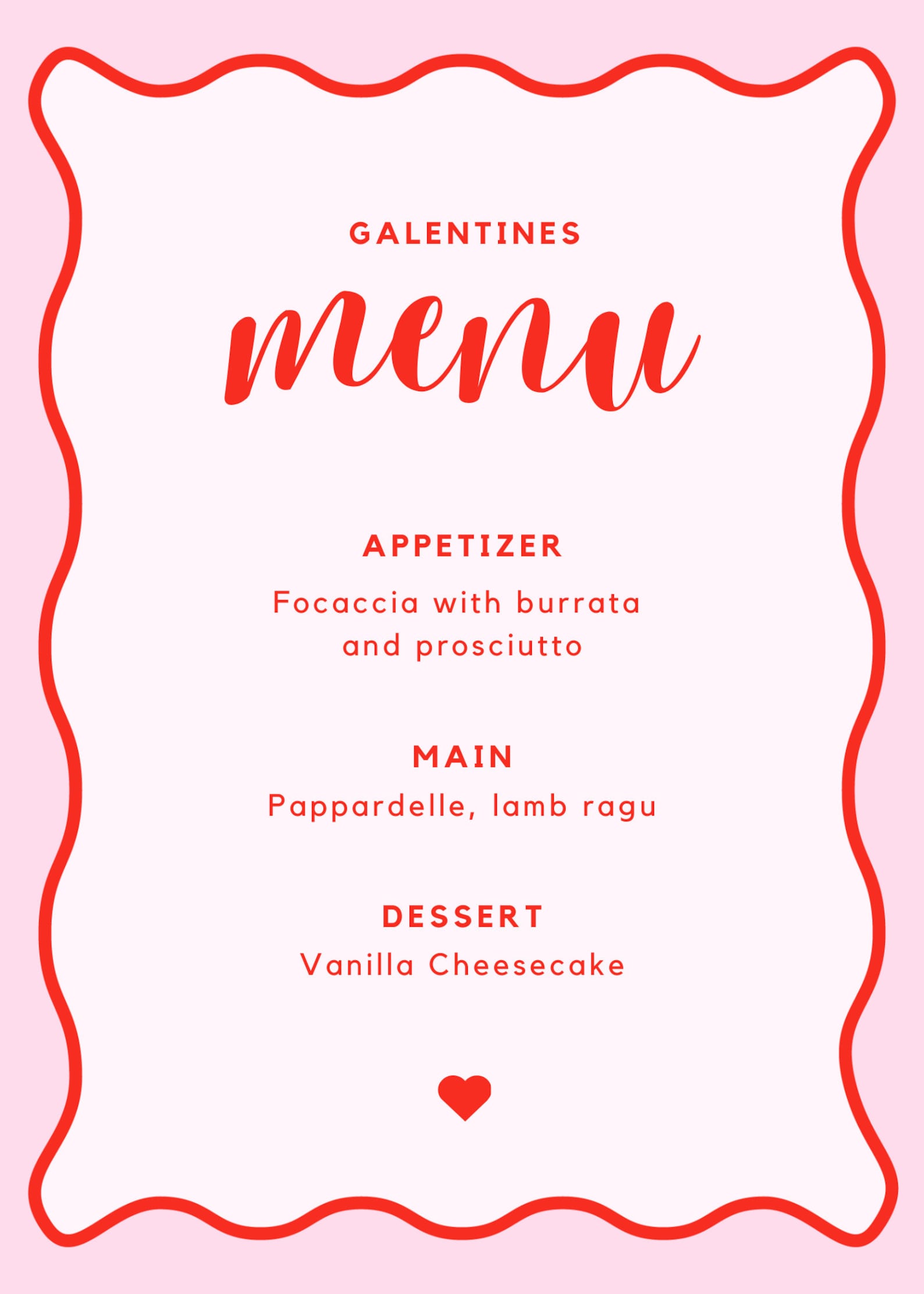 Menu Pink Red Wavy Editable Template, Girls Night, Instant Download ...