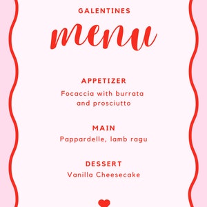 Menu Pink Red Wavy Editable Template, Girls Night, Instant Download ...