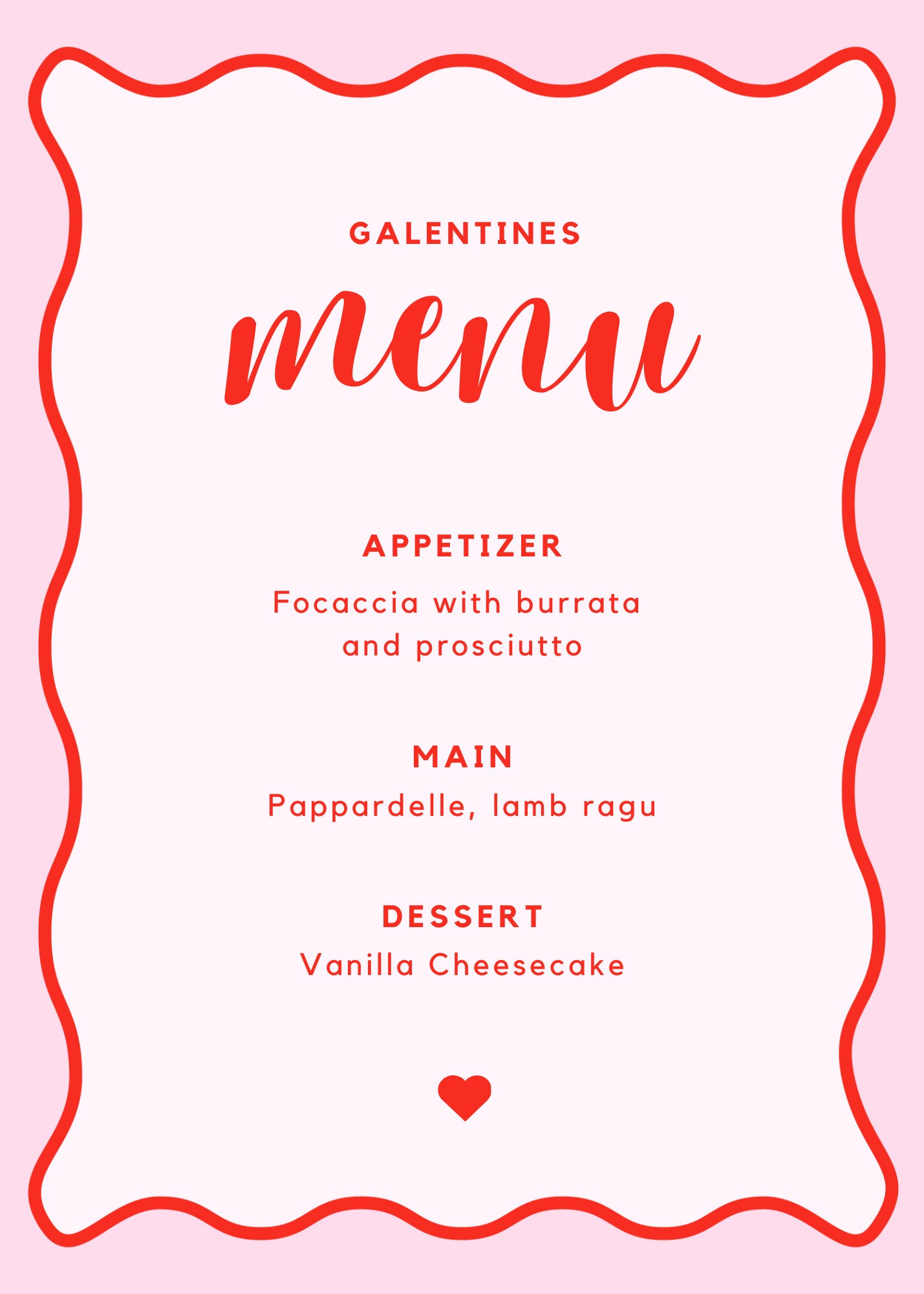 Menu Pink Red Wavy Editable Template, Girls Night, Instant Download ...