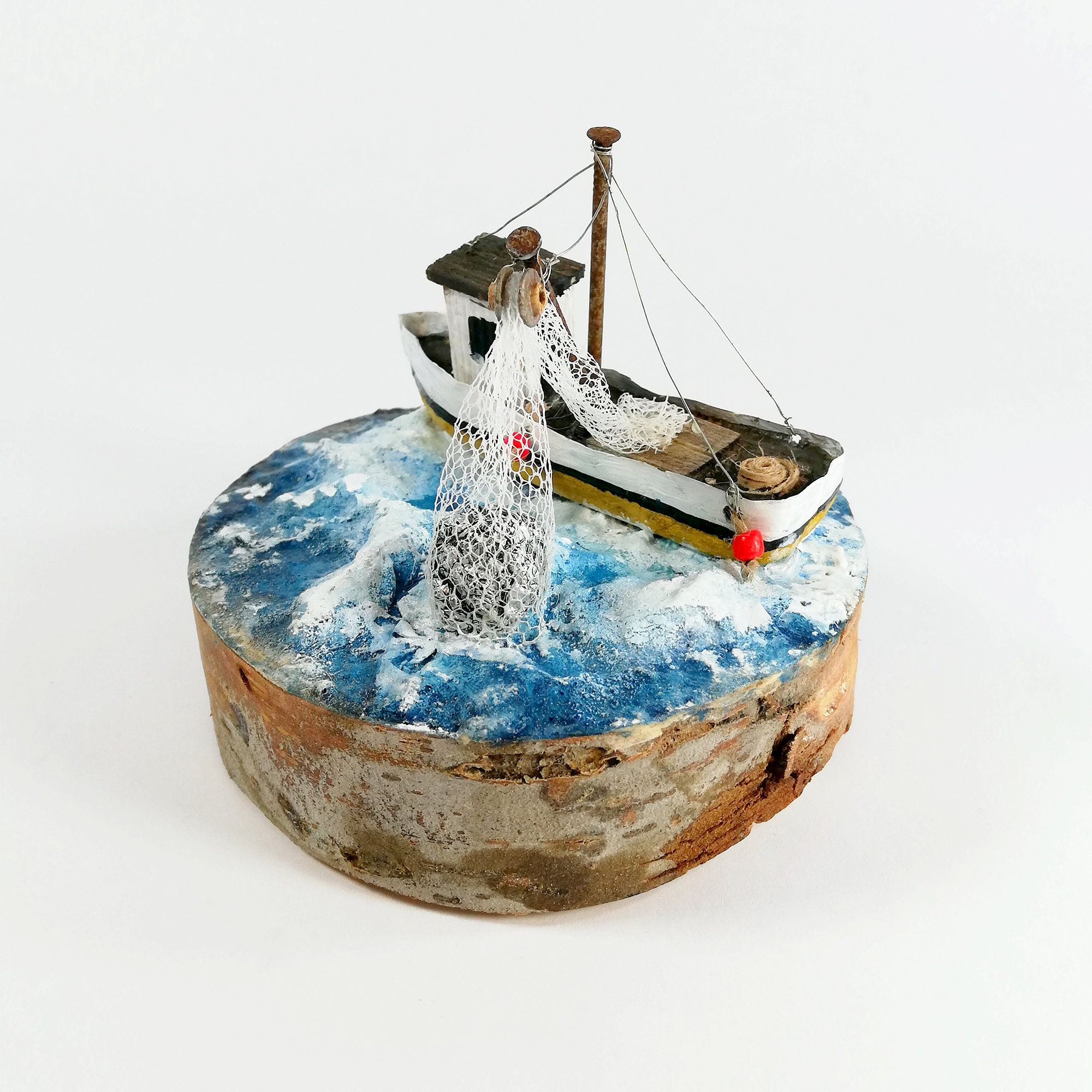 Miniature Wooden Fishing Boat Decor Small Model Wood Fishing Boat ...