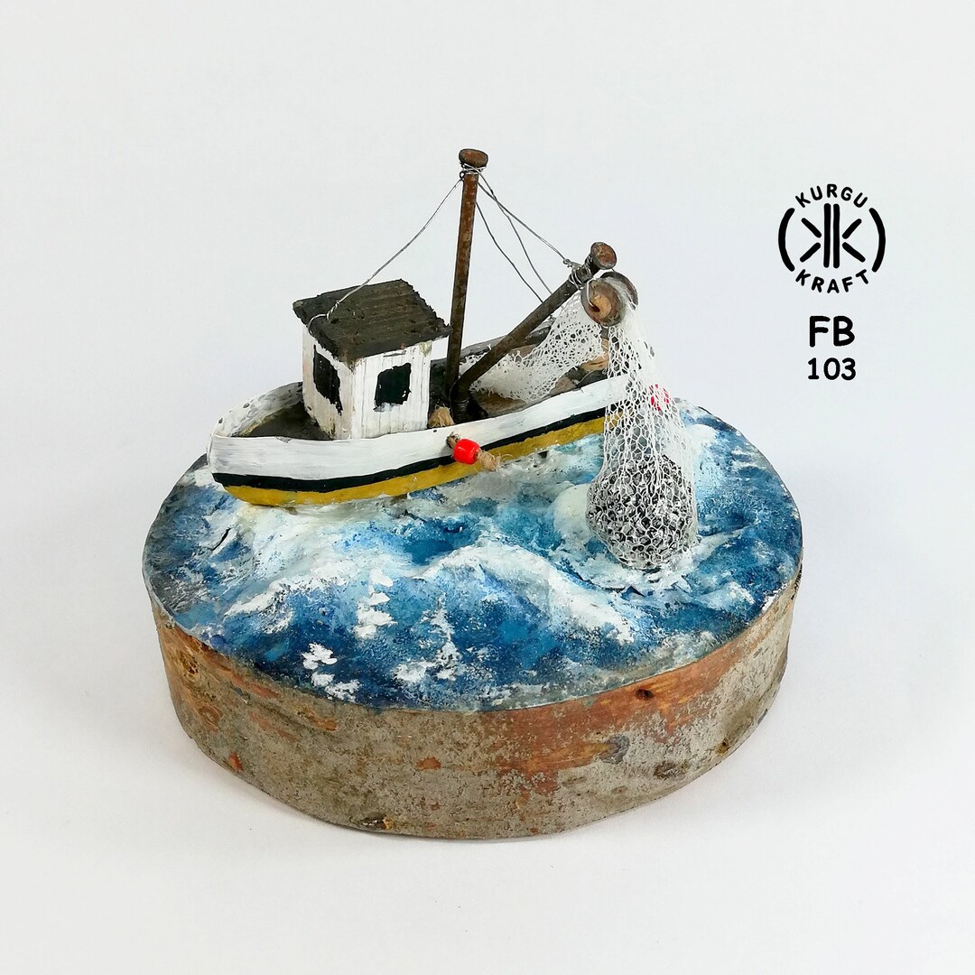 Miniature Wooden Fishing Boat Decor Small Model Wood Fishing Boat ...