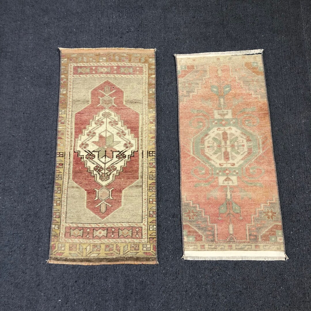 Oushak Vintage Wool Mini Runner Rugs: Handmade Entryway Doormats - Etsy