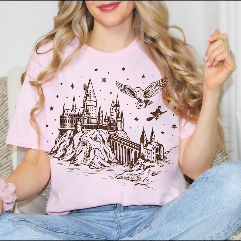 Hogwarts Castle Landscape DTF Transfer: Retro Wizard School Owl Post ...